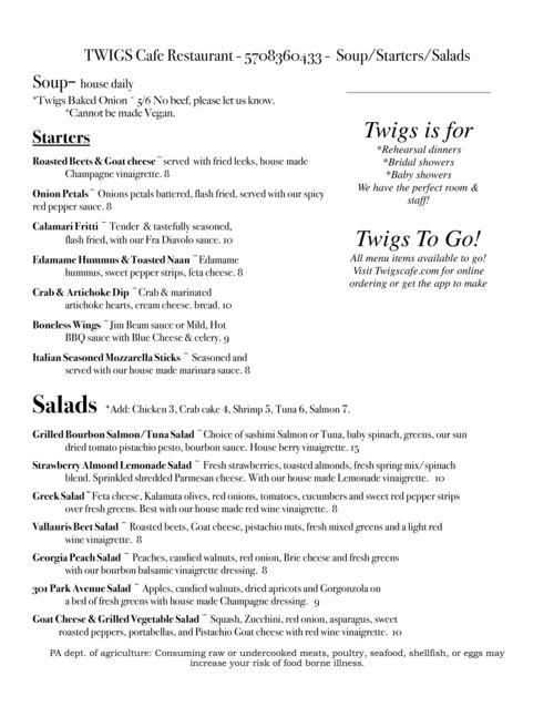 Twigs Restaurant & Cafe menu in Tunkhannock, Pennsylvania, USA