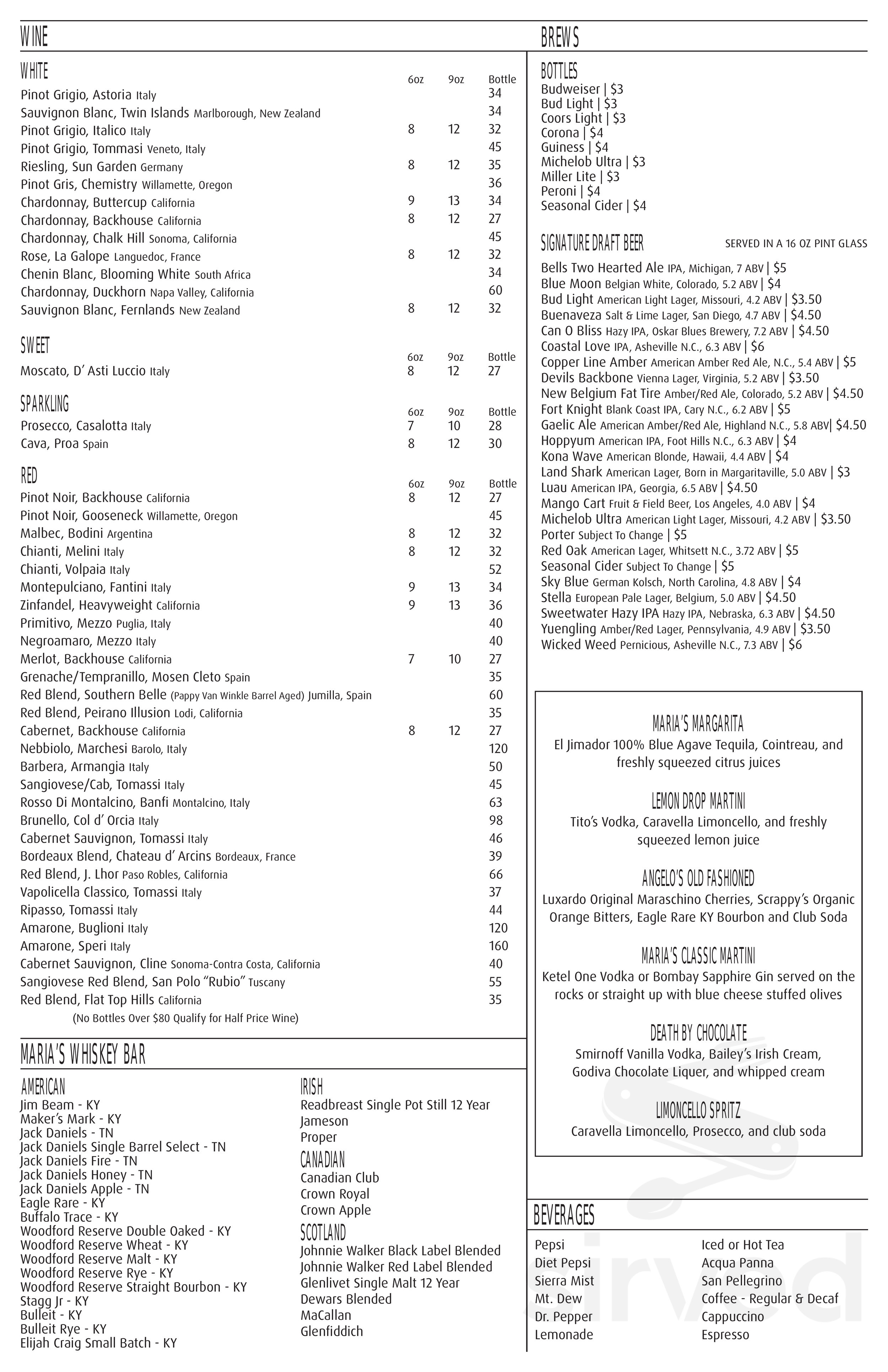 Menu for Marias Pizzeria in Ocean Isle Beach, NC | Sirved