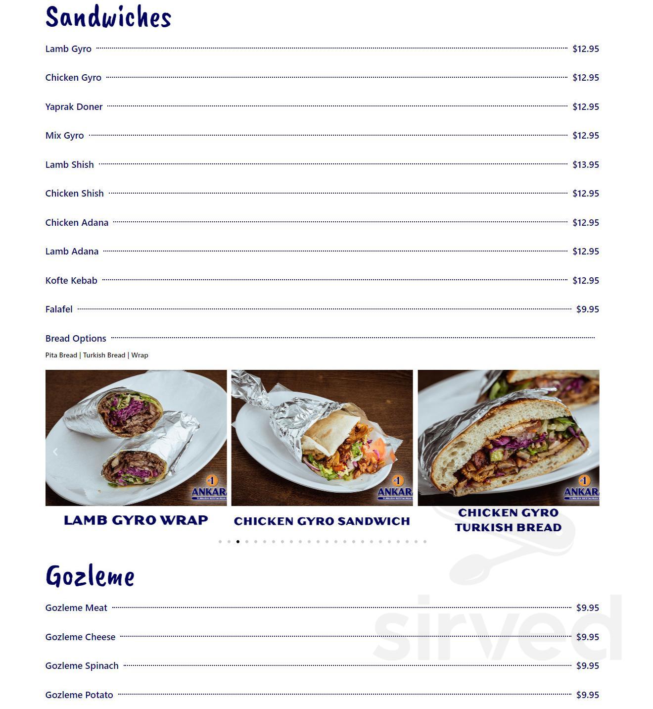 Ankara One Turkish Restaurant menu in Brooklyn, New York, USA