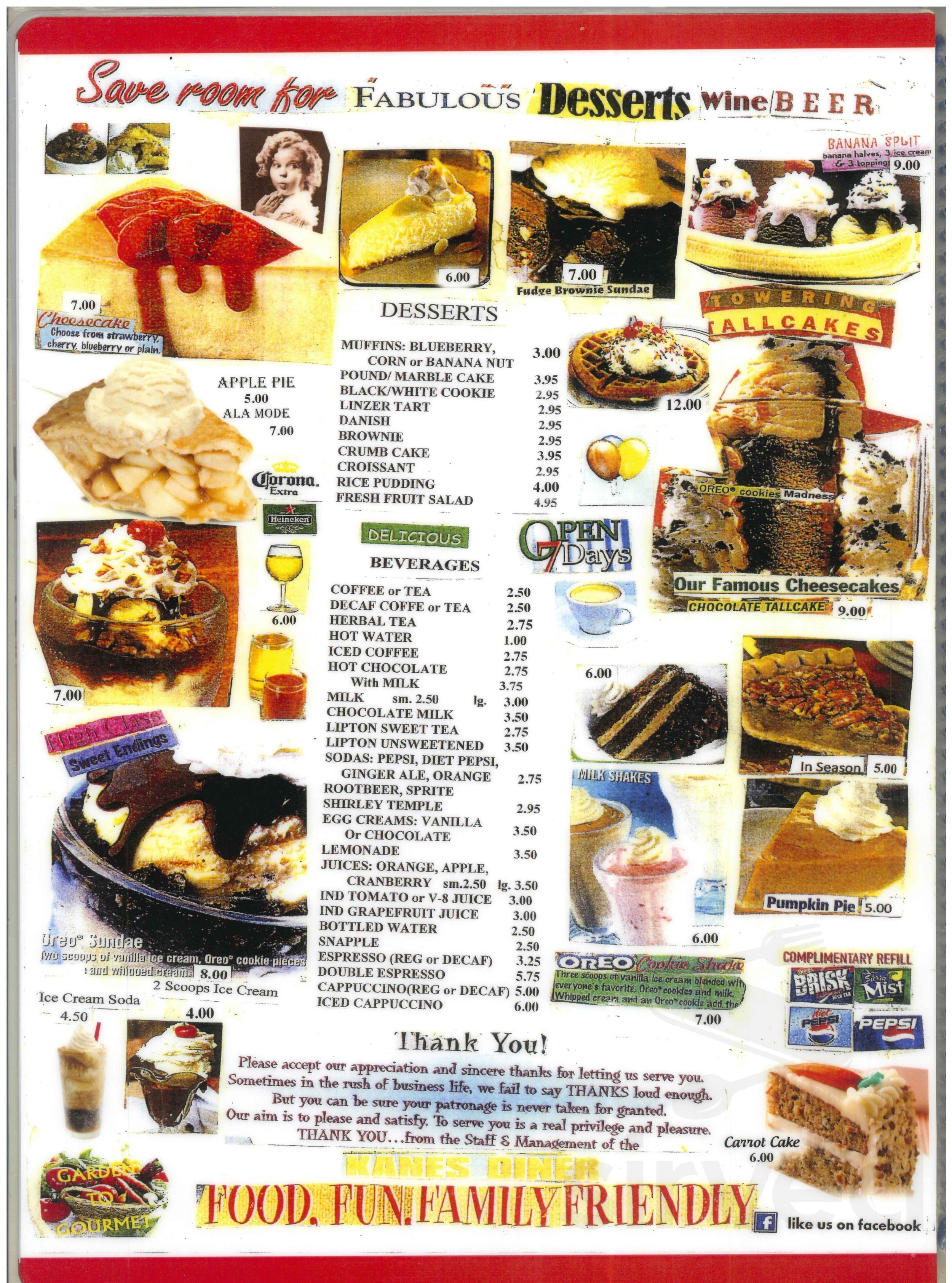 Kanes menu in Flushing, New York, USA