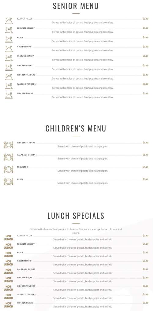 Love's Fish Box menu in Kings Mountain, North Carolina, USA