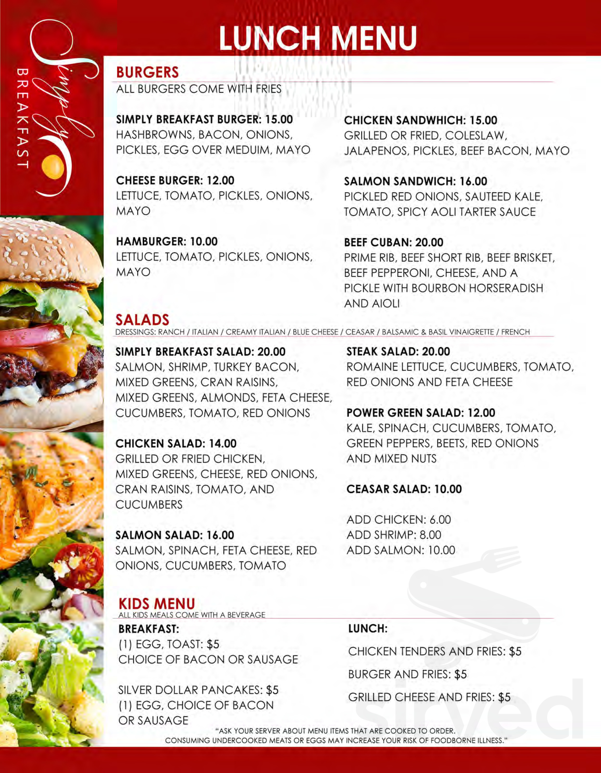 simply breakfast menu in Ferndale, Michigan, USA