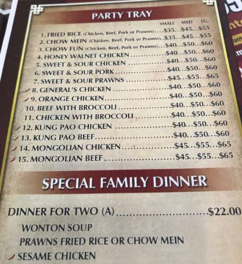 Eastern Winds Chinese Restaurant menu in Fremont, California, USA