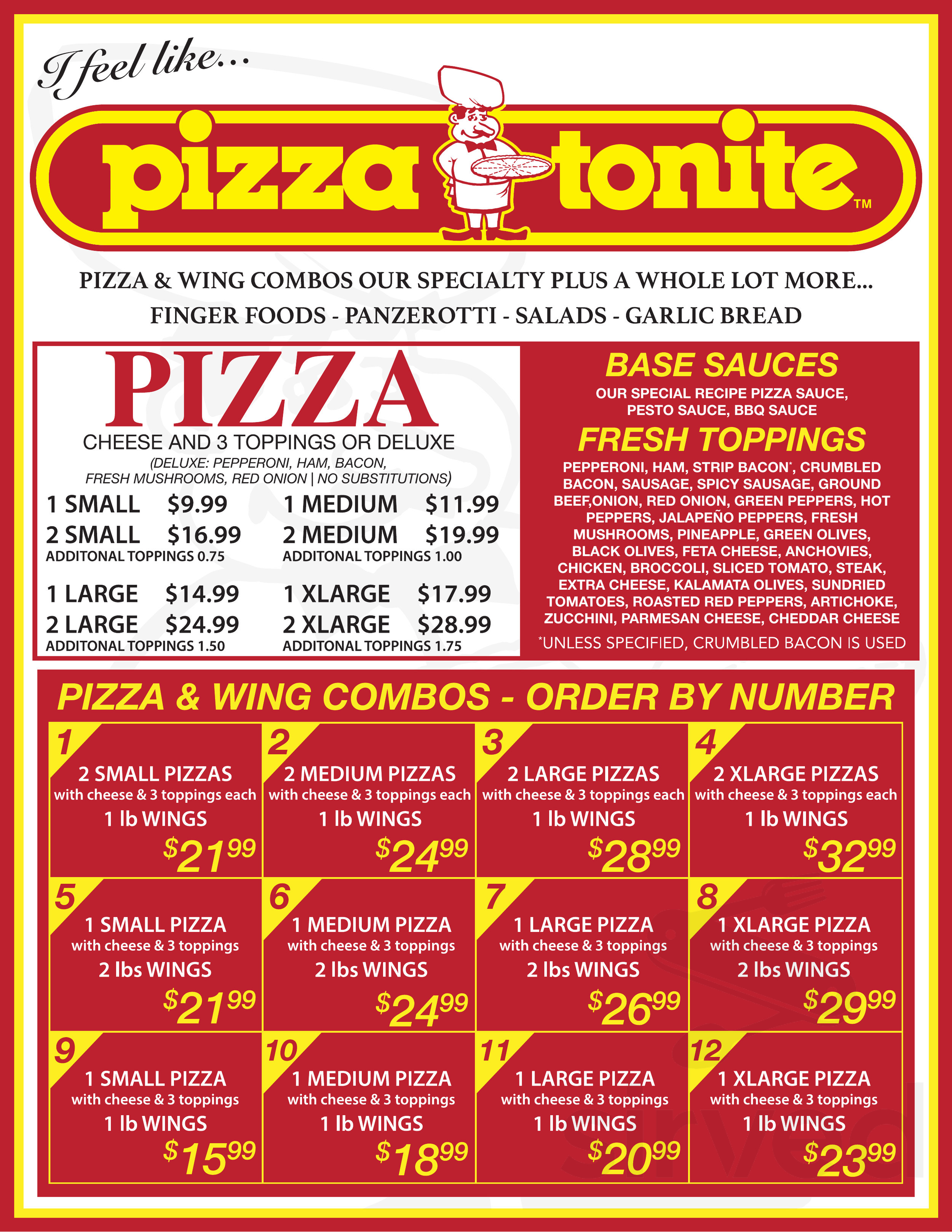 Pizza Tonite Oshawa menu in Oshawa, Ontario, Canada