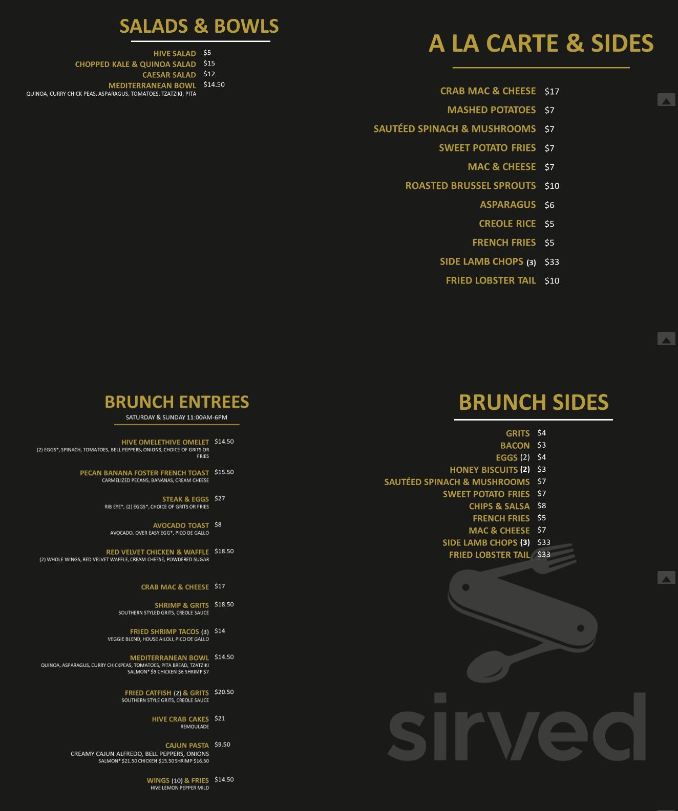 The Hive Buckhead menu in Atlanta, Georgia, USA