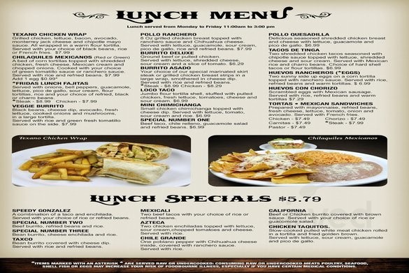 Menu for Frida's Mexican Restaurant in Lawrenceville, GA | Sirved