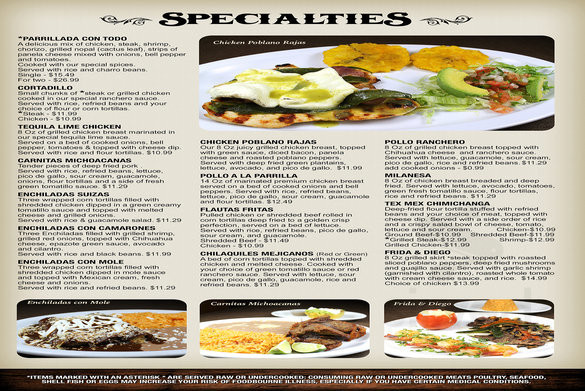 Frida's Mexican Restaurant menu in Lawrenceville, Georgia, USA