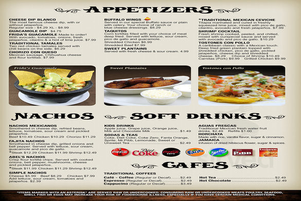 Frida's Mexican Restaurant menu in Lawrenceville, Georgia, USA