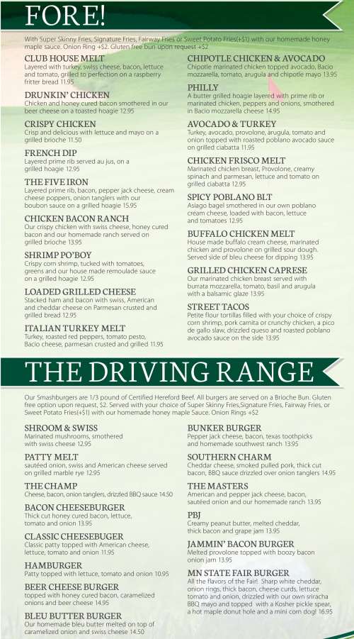 The Fairway menu in Marshall, Minnesota, USA