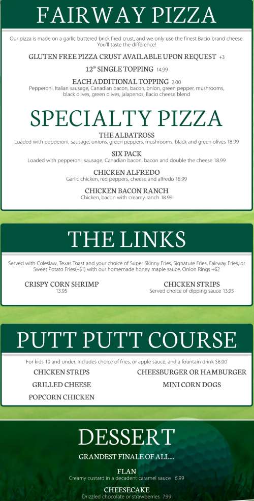The Fairway menu in Marshall, Minnesota, USA