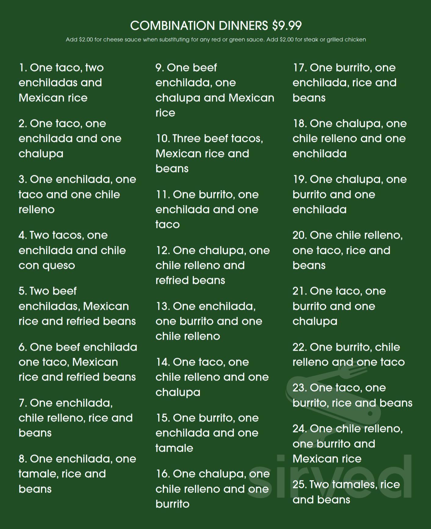 Menu - Indianapolis IN's 3 Agaves Mexican Restaurant | Sirved