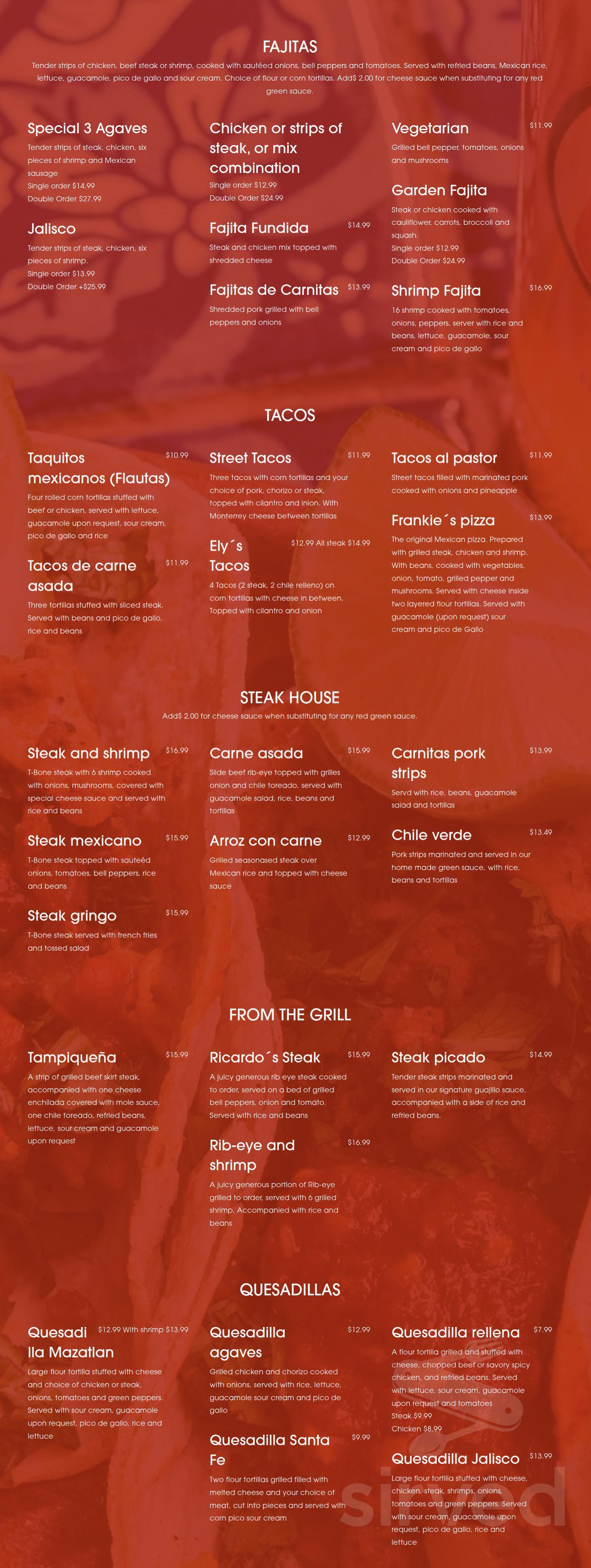 Menu - Indianapolis IN's 3 Agaves Mexican Restaurant | Sirved