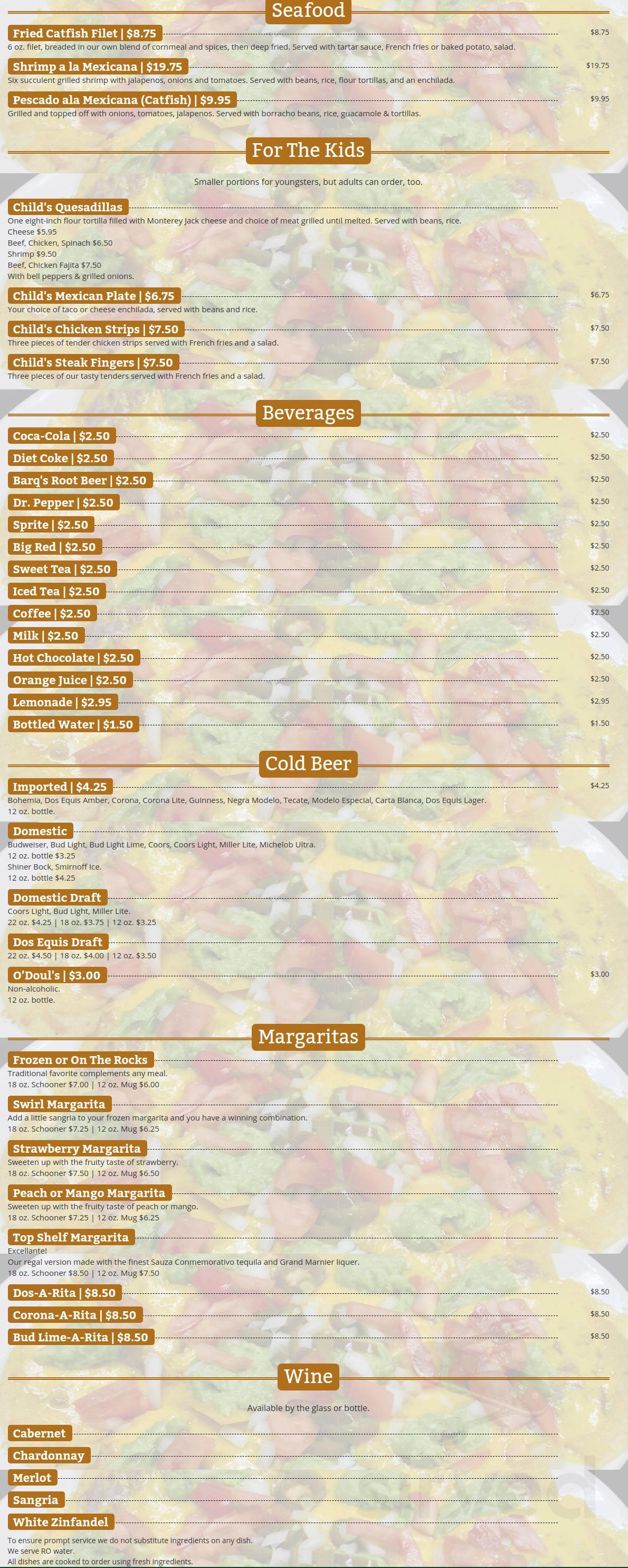 Fuentes Cafe Downtown menu in San Angelo, Texas, USA