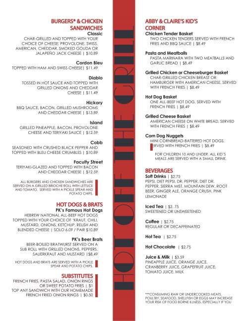 Pk's Bar & Grill menu in Blacksburg, Virginia, USA