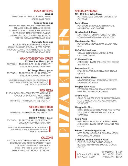 Pk's Bar & Grill menu in Blacksburg, Virginia, USA