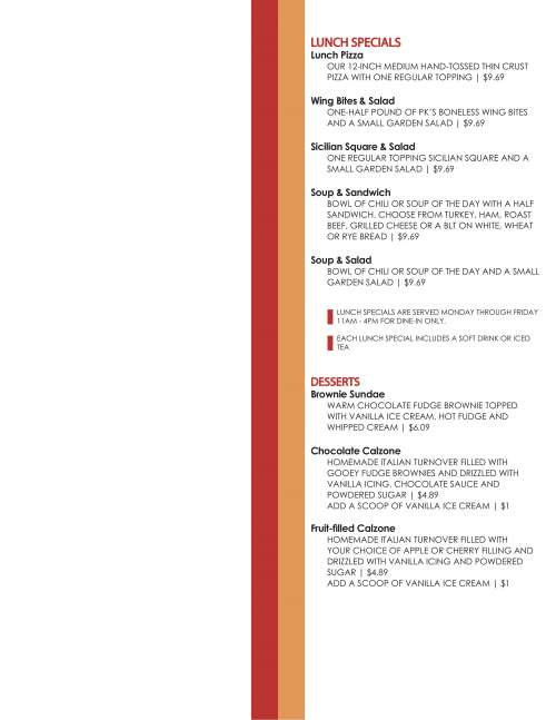 Pk's Bar & Grill menu in Blacksburg, Virginia, USA