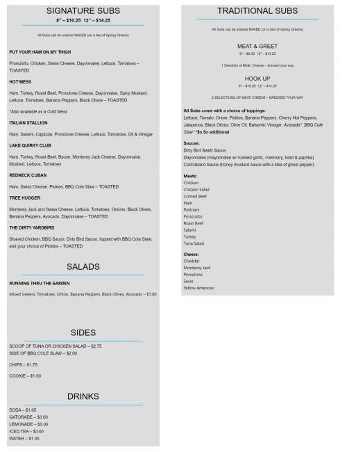 L-Dub Subs menu in Lake Worth, Florida, USA