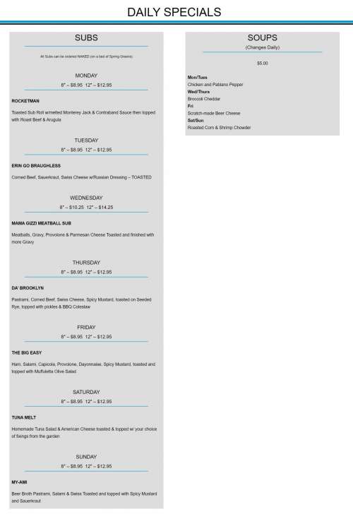 L-Dub Subs menu in Lake Worth, Florida, USA