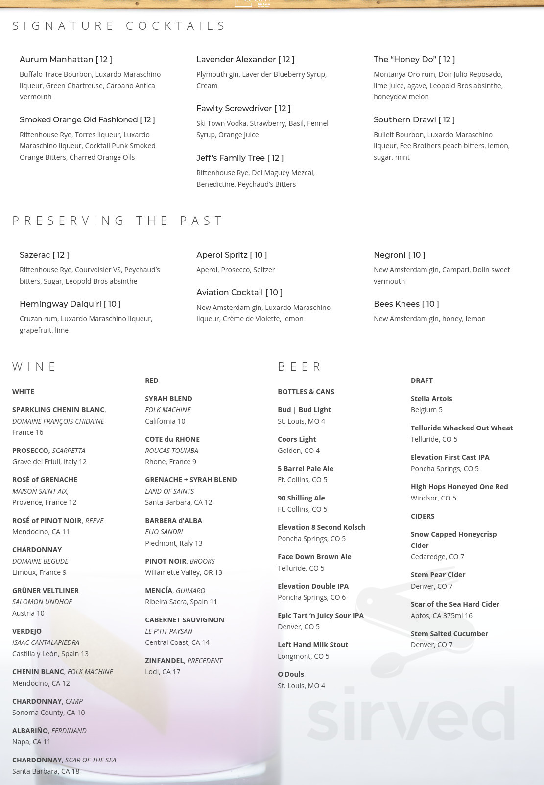 Aurum Food & Wine Breckenridge menu in Breckenridge, Colorado, USA