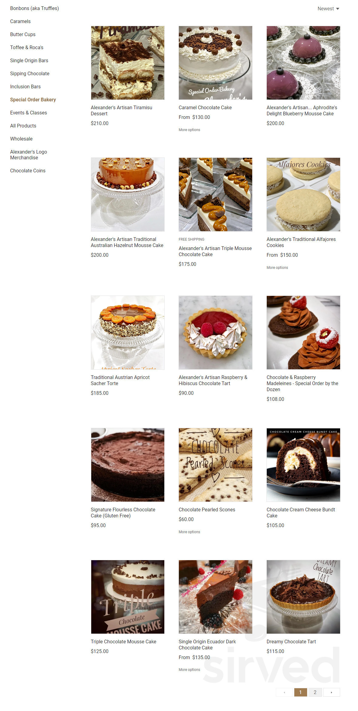 Alexander's Artisan Chocolates menu in Pendleton, Oregon, USA