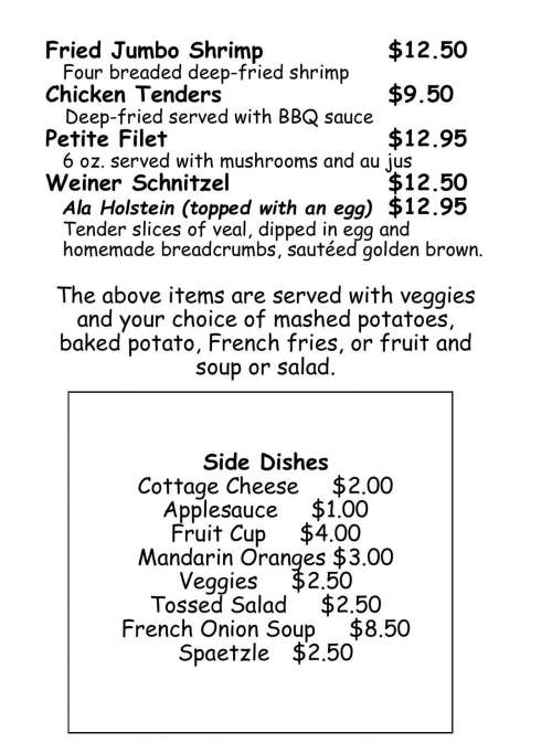Weissgerber's Golden Mast Inn menu in Okauchee, Wisconsin, USA