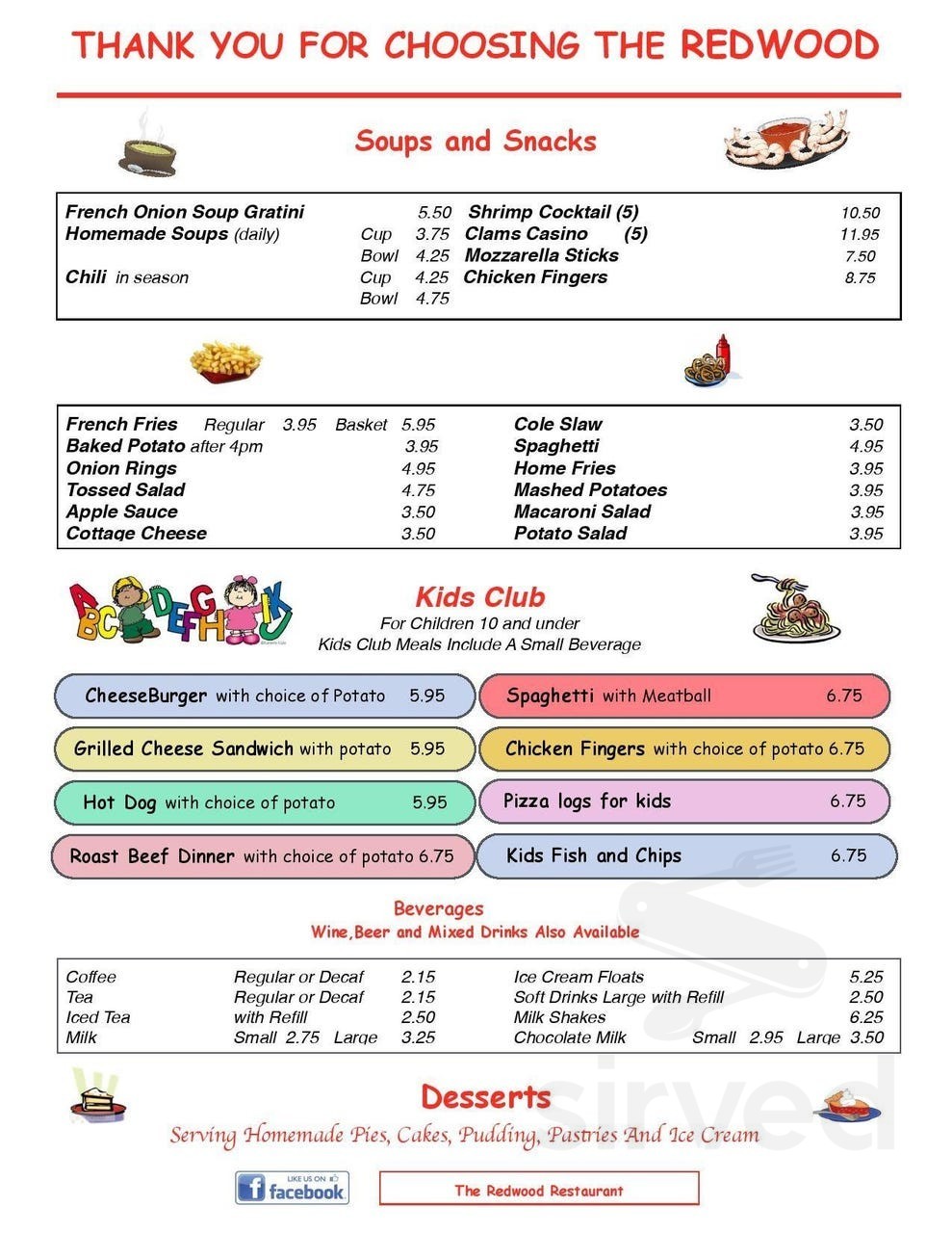 Redwood Restaurant menu in Naples, New York, USA