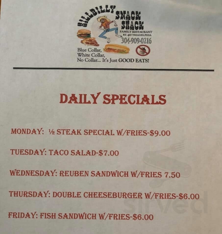Hillbilly Snack Shack menus in Triadelphia, West Virginia, United States
