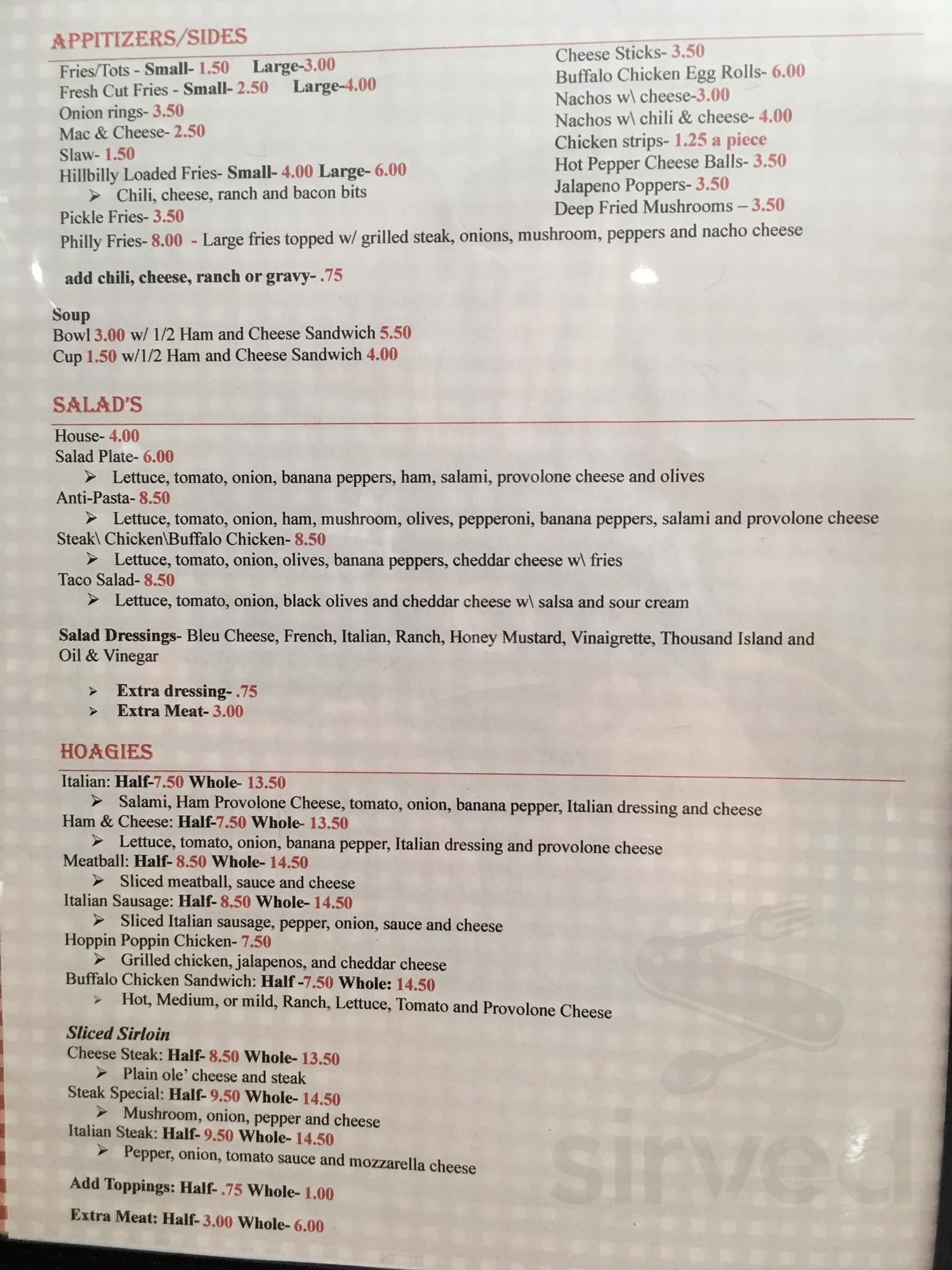 Menu - Triadelphia WV's Hillbilly Snack Shack | Sirved