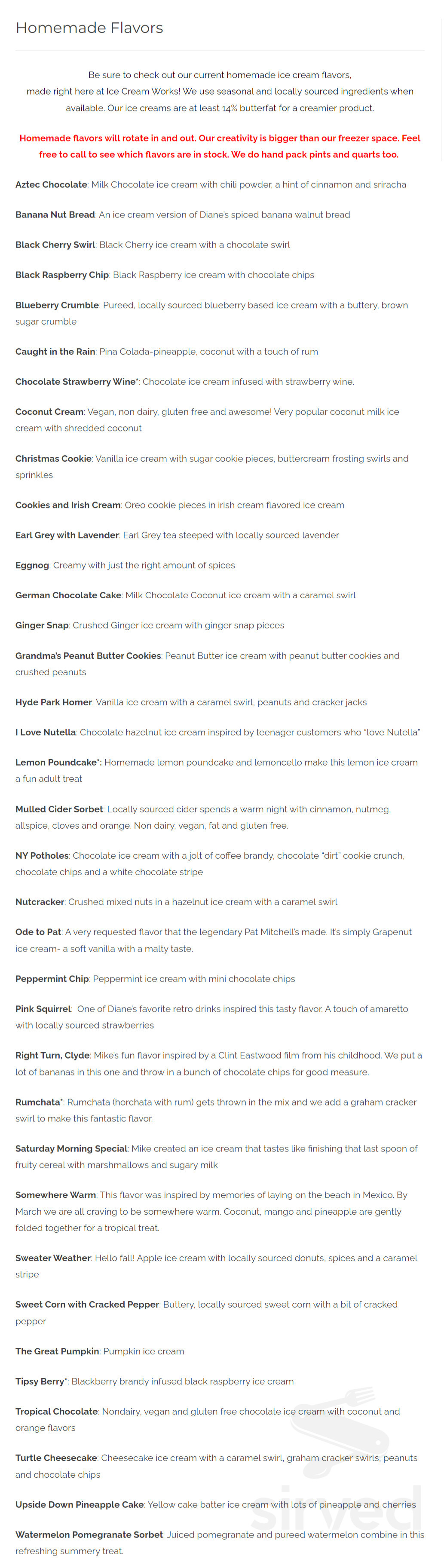 Ice Cream Works! menu in Owego, New York, USA