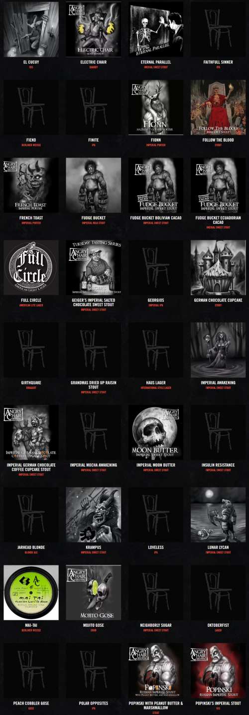 Angry Chair Brewing menu in Tampa, Florida, USA