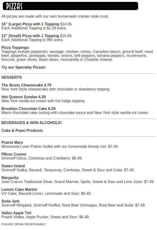 Panino Brothers menu in Apple Valley, Minnesota, USA