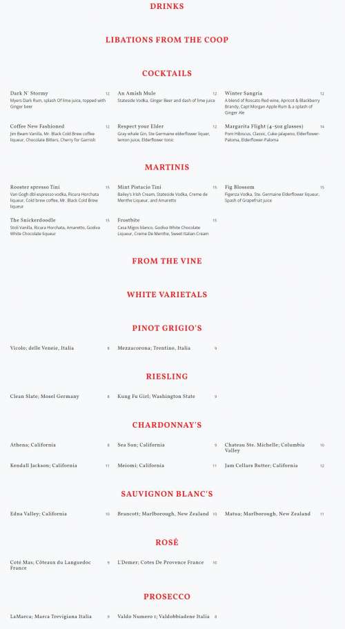 Red Rooster Pub menu in Newtown, Connecticut, USA