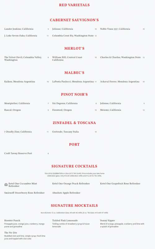 Red Rooster Pub menu in Newtown, Connecticut, USA