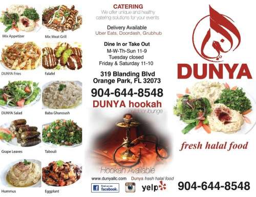 DUNYA fresh halal food menu in Orange Park, Florida, USA