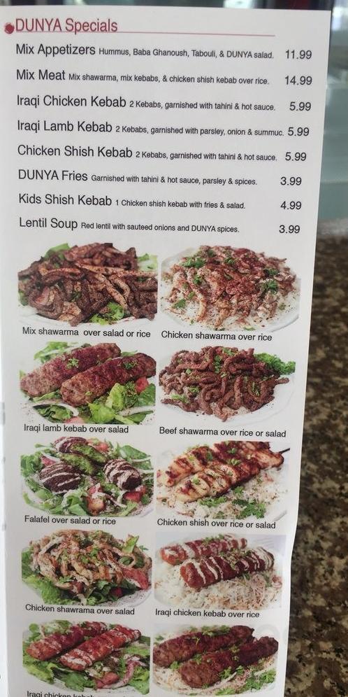 Menu for DUNYA fresh halal food in Orange Park, FL | Sirved