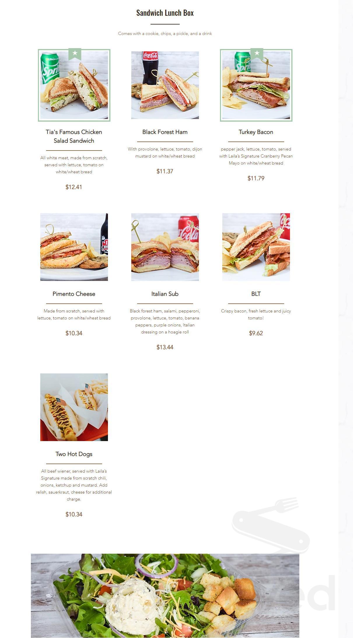 Laila's Place Cafe & Bakery menu in Newberry, South Carolina, USA