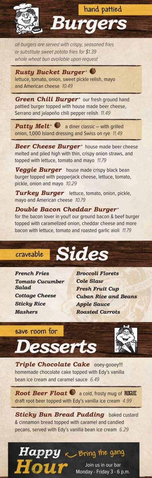 Rusty Bucket Restaurant and Tavern menu in Mason, Ohio, USA