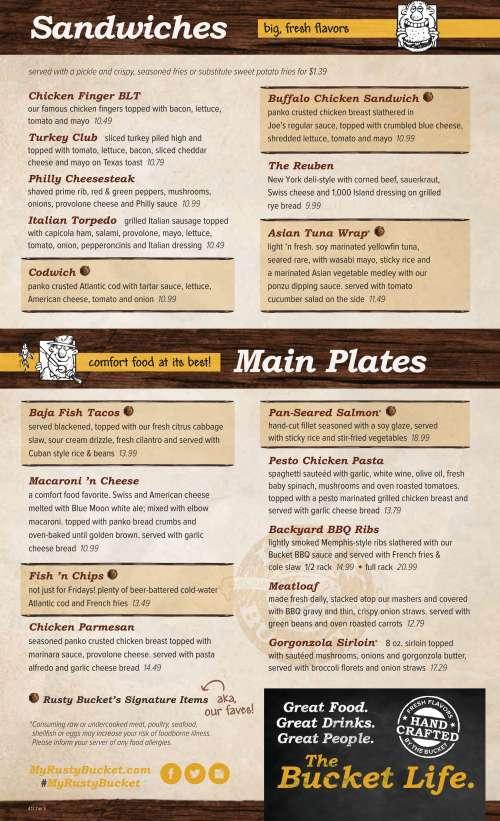 Rusty Bucket Restaurant and Tavern menu in Mason, Ohio, USA