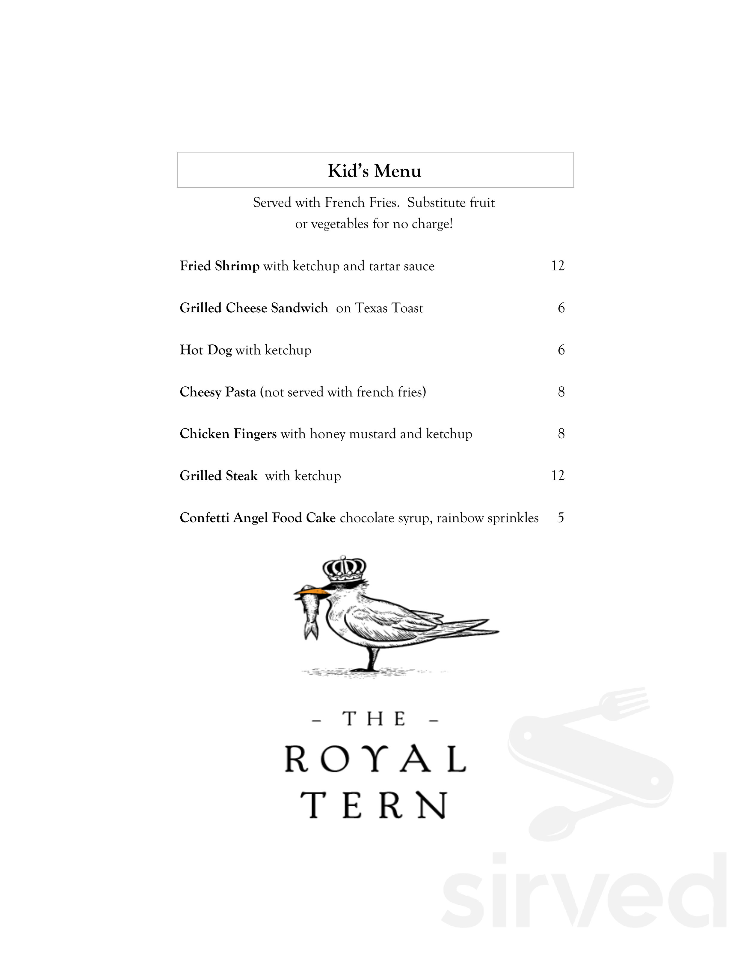 Menu for The Royal Tern in Johns Island, SC | Sirved