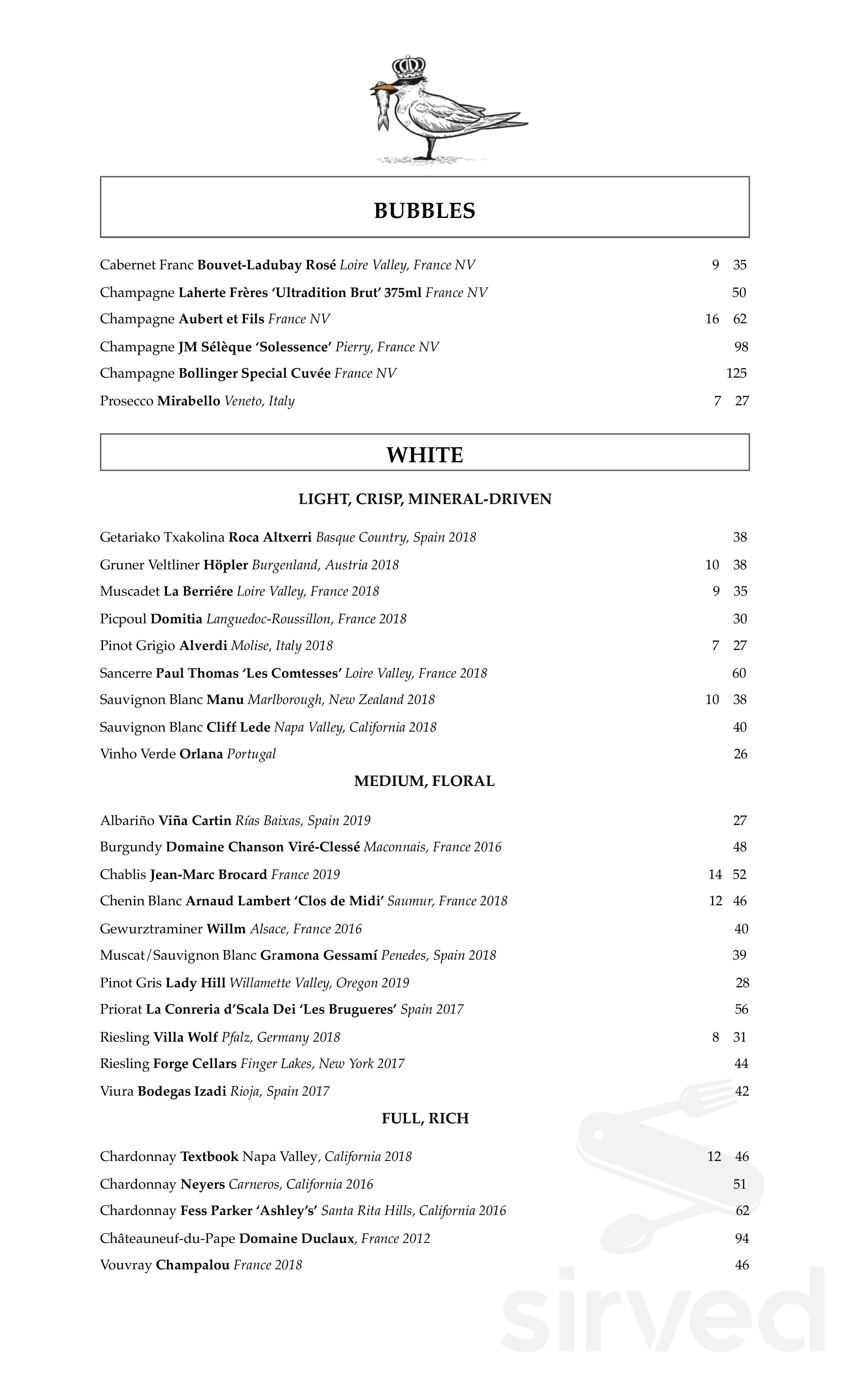 Menu for The Royal Tern in Johns Island, SC | Sirved