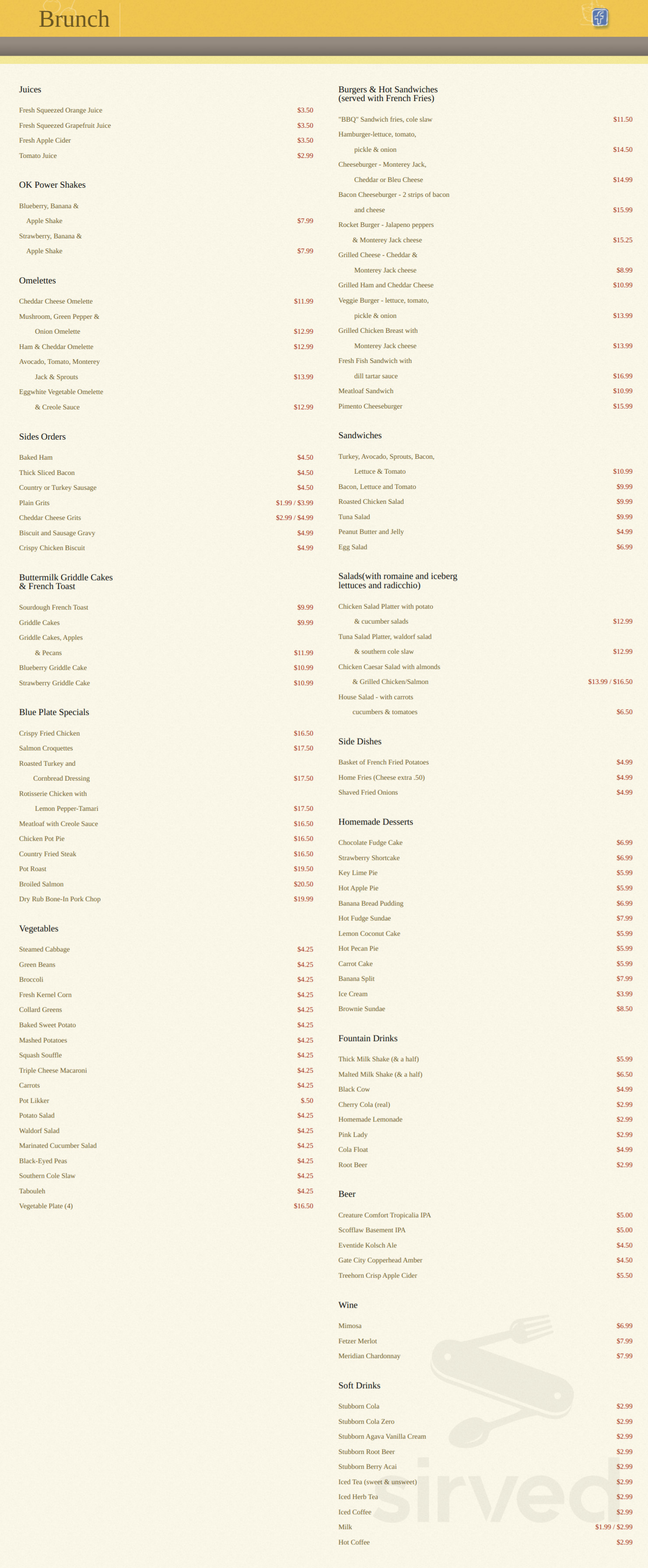 OK Cafe menu in Atlanta, Georgia, USA