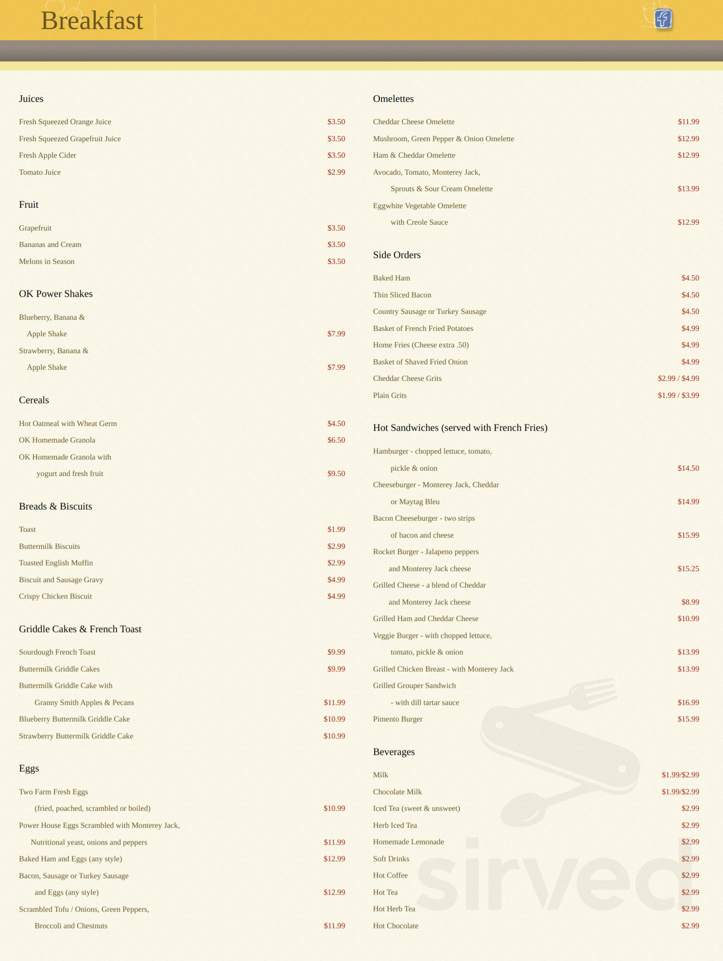 OK Cafe menu in Atlanta, Georgia, USA