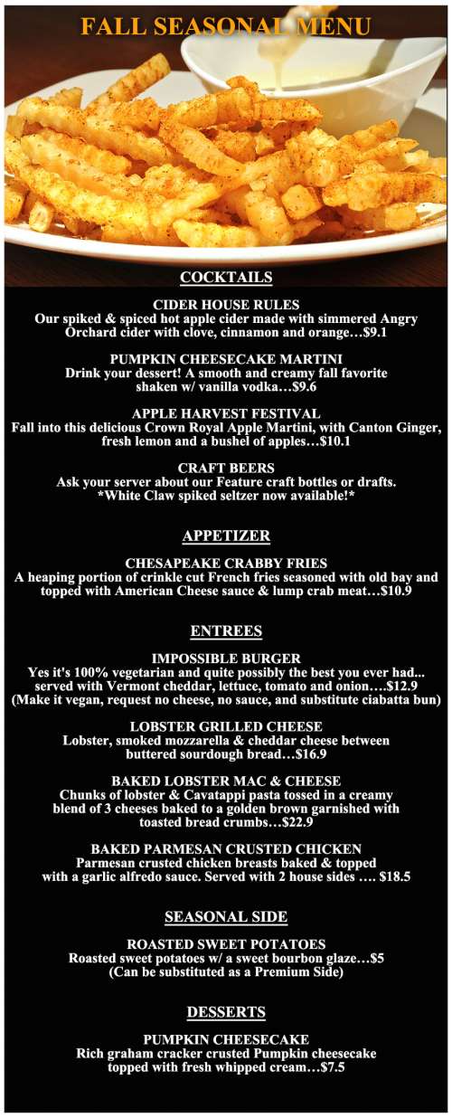 JB Dawson's Restaurant and Bar menu in Lancaster, Pennsylvania, USA