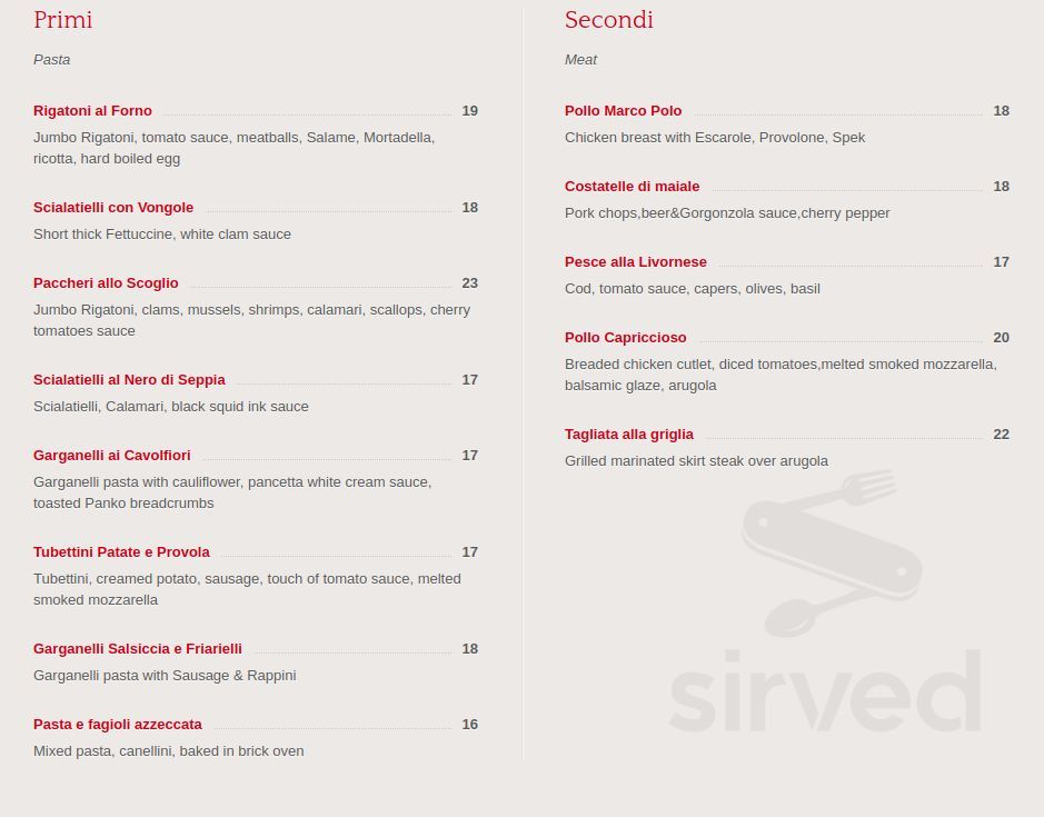 Fiamma Pizza e Vino menu in Rochester, New York, USA