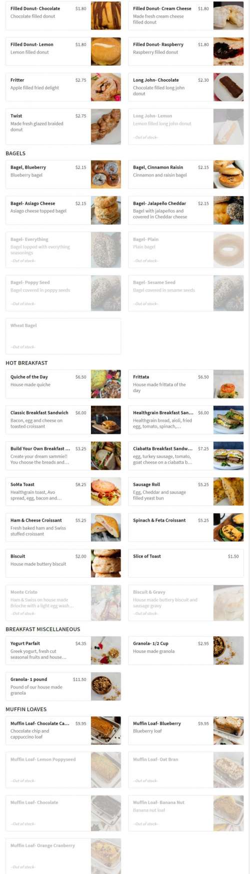 Community Bakery menu in Little Rock, Arkansas, USA