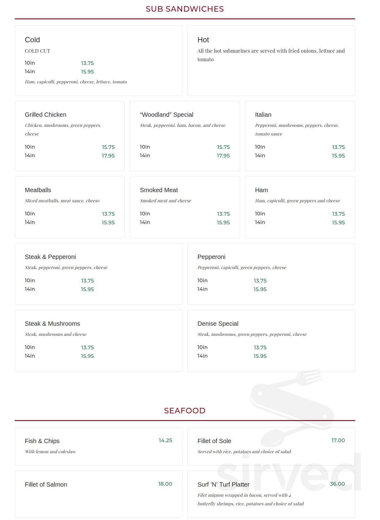 Menu for Woodland Restaurant in Verdun, QC | Sirved