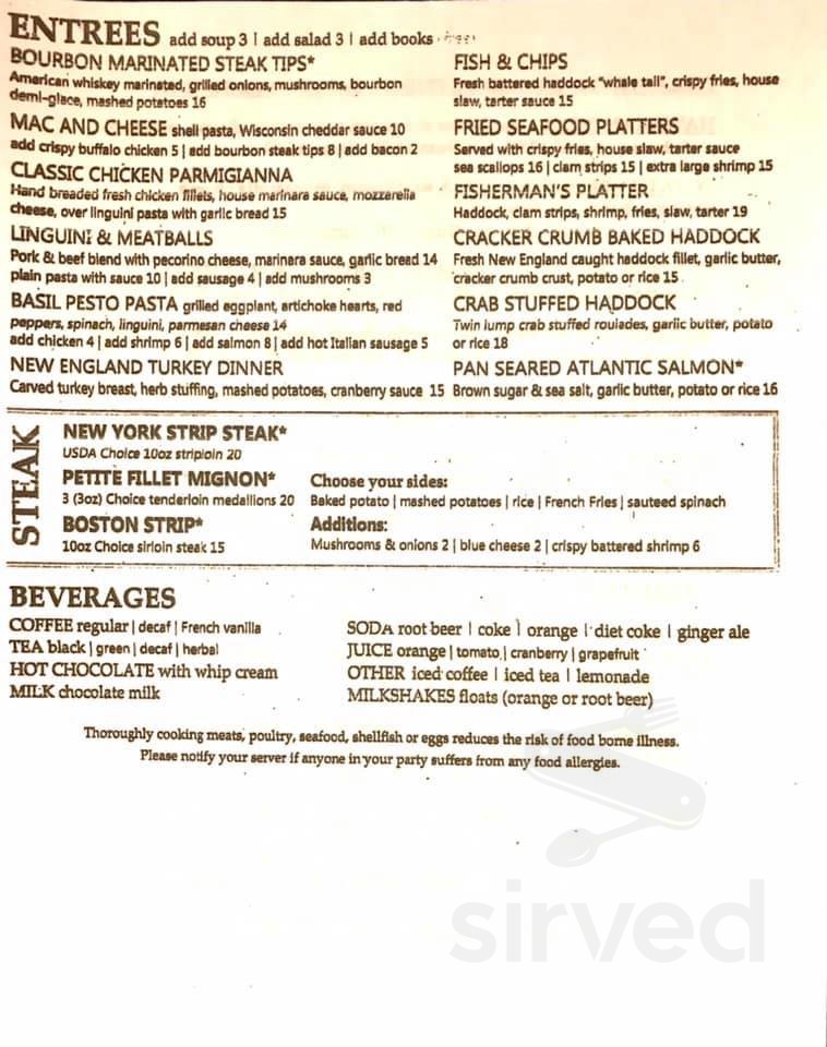 The Traveler Restaurant menus in Union, Connecticut, United States