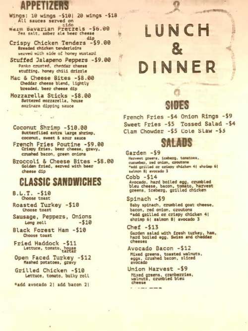 The Traveler Restaurant menu in Union, Connecticut, USA