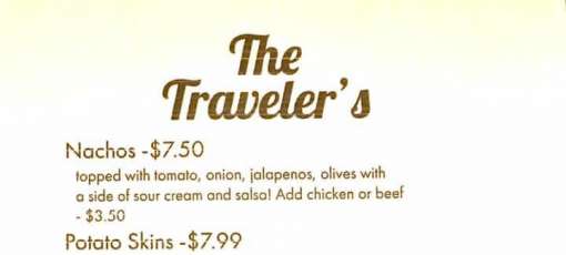 Menu for The Traveler Restaurant in Union, CT | Sirved