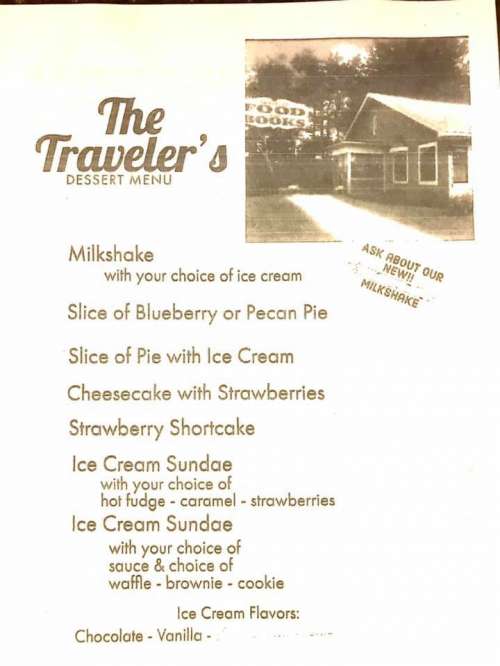 The Traveler Restaurant menu in Union, Connecticut, USA